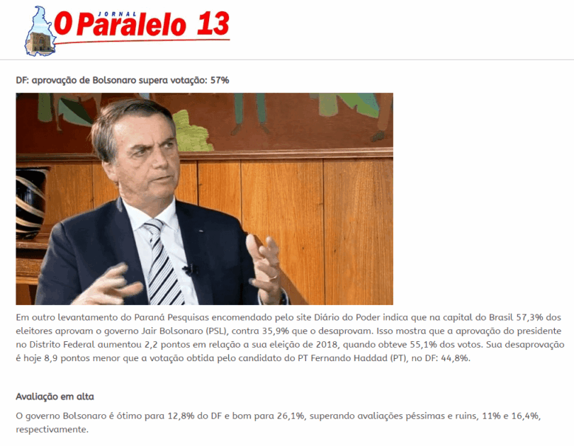Jornal O Paralelo 13 divulga pesquisa realizado no Distrito Federal ...