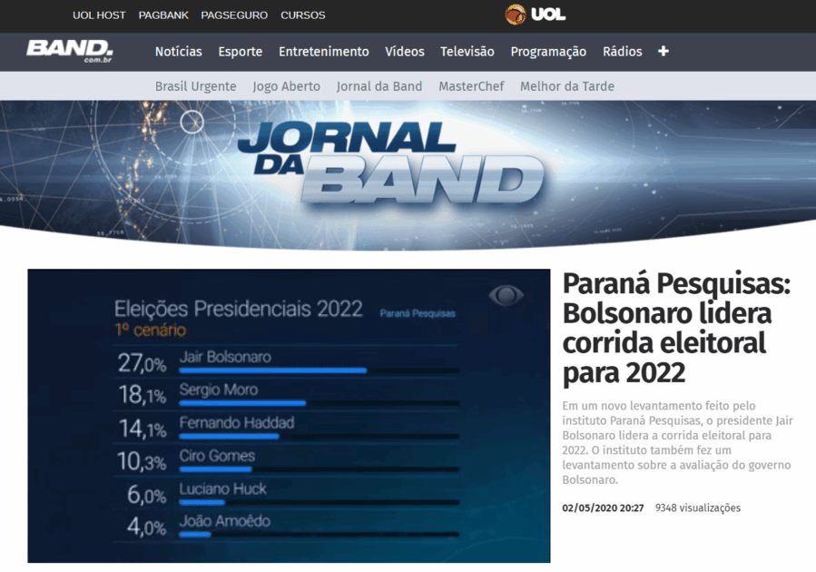 Band Notícias - Jornal da Band divulga pesquisa nacional realizado pela ...