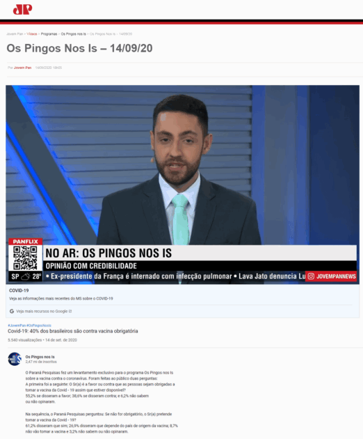 Jovem Pan - Os Pingos Nos Is divulga pesquisa realizado pela Paraná Pesquisas | Paraná Pesquisas